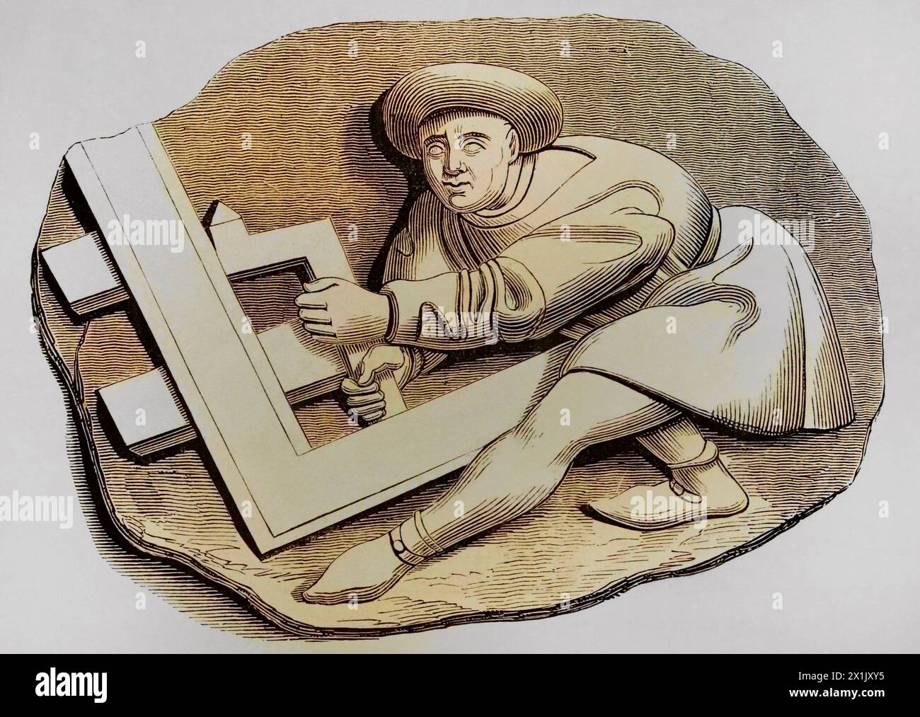 Medieval drawing of bricklayer working hi-res stock photography and ...