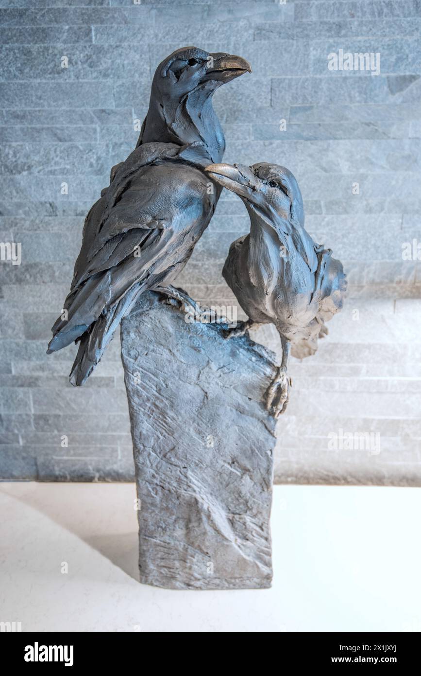 Fine art bronze sculpture of two birds (corvids -- crow family Stock ...