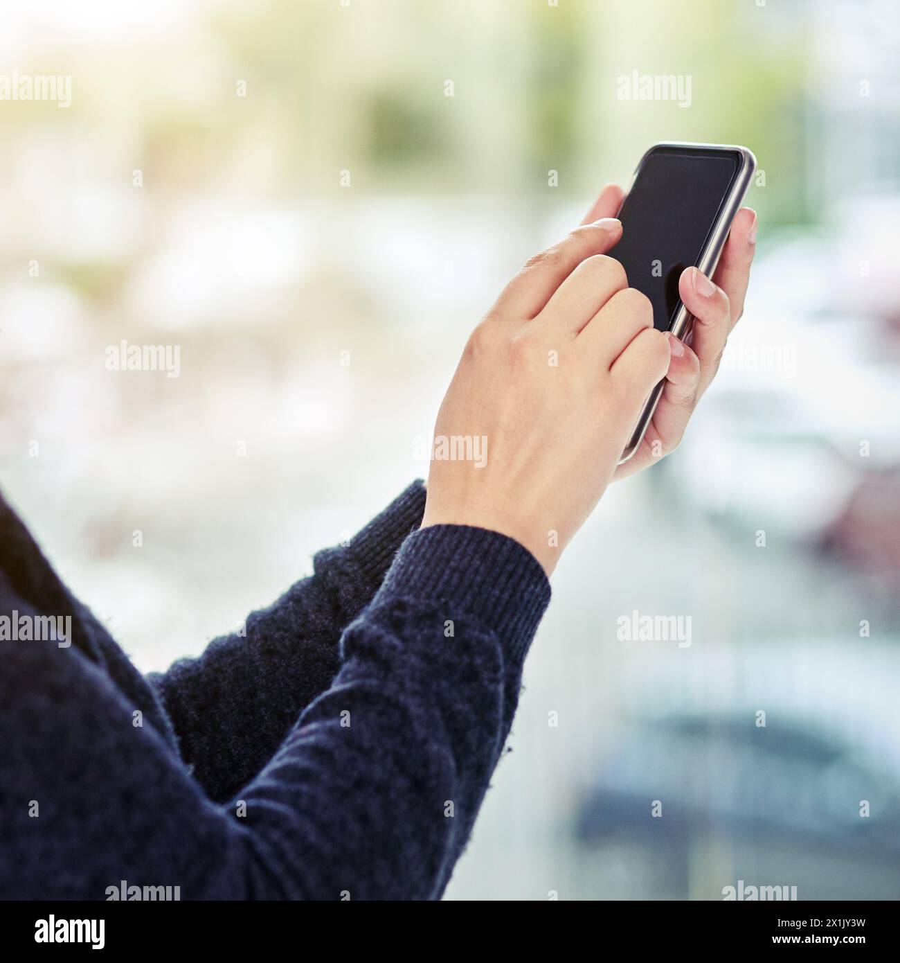 Hands, typing and smartphone for social media, network and ...