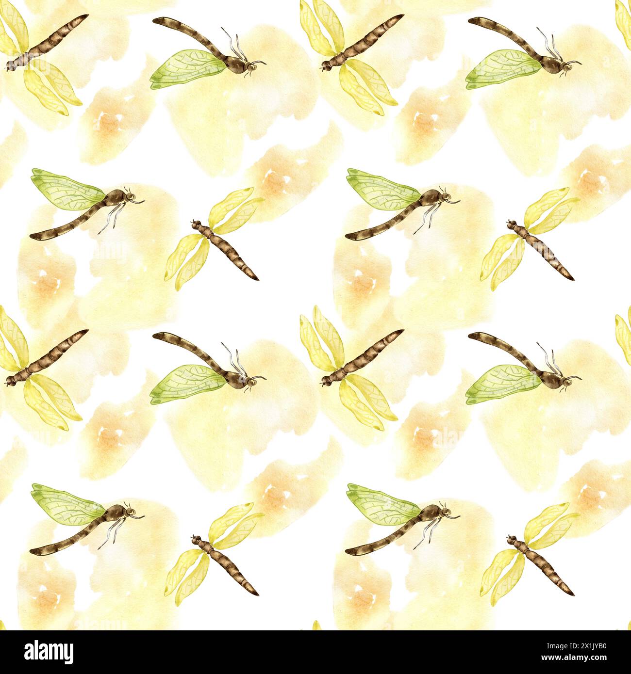 Dragonflies on watercolor backdrop seamless pattern isolated on white ...