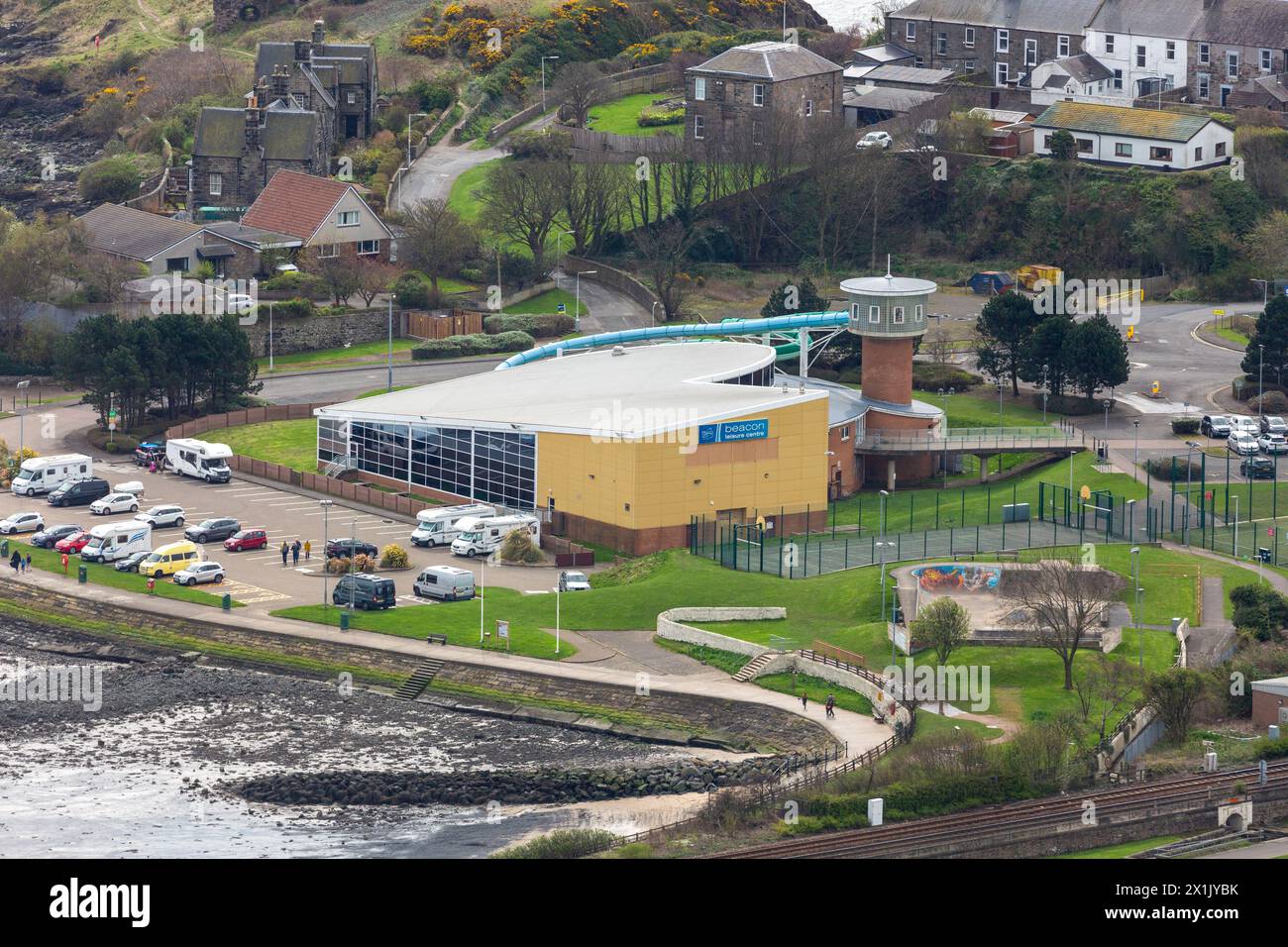 Looking down to the town centre of Burntisland and the Swimming pool ...