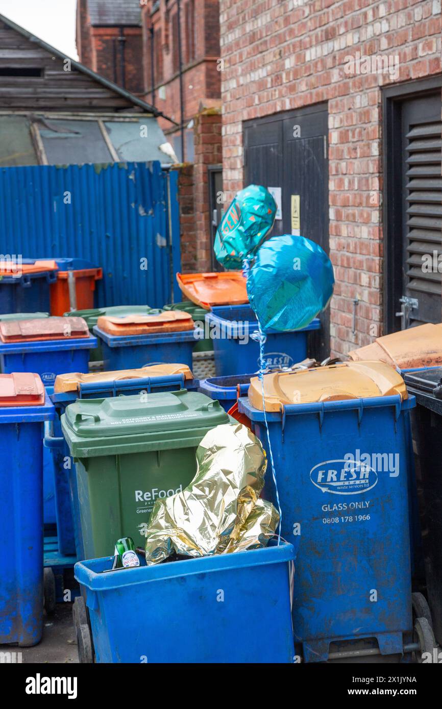 Balloons floating out of commercial rubbish bins in Knutsford England ...