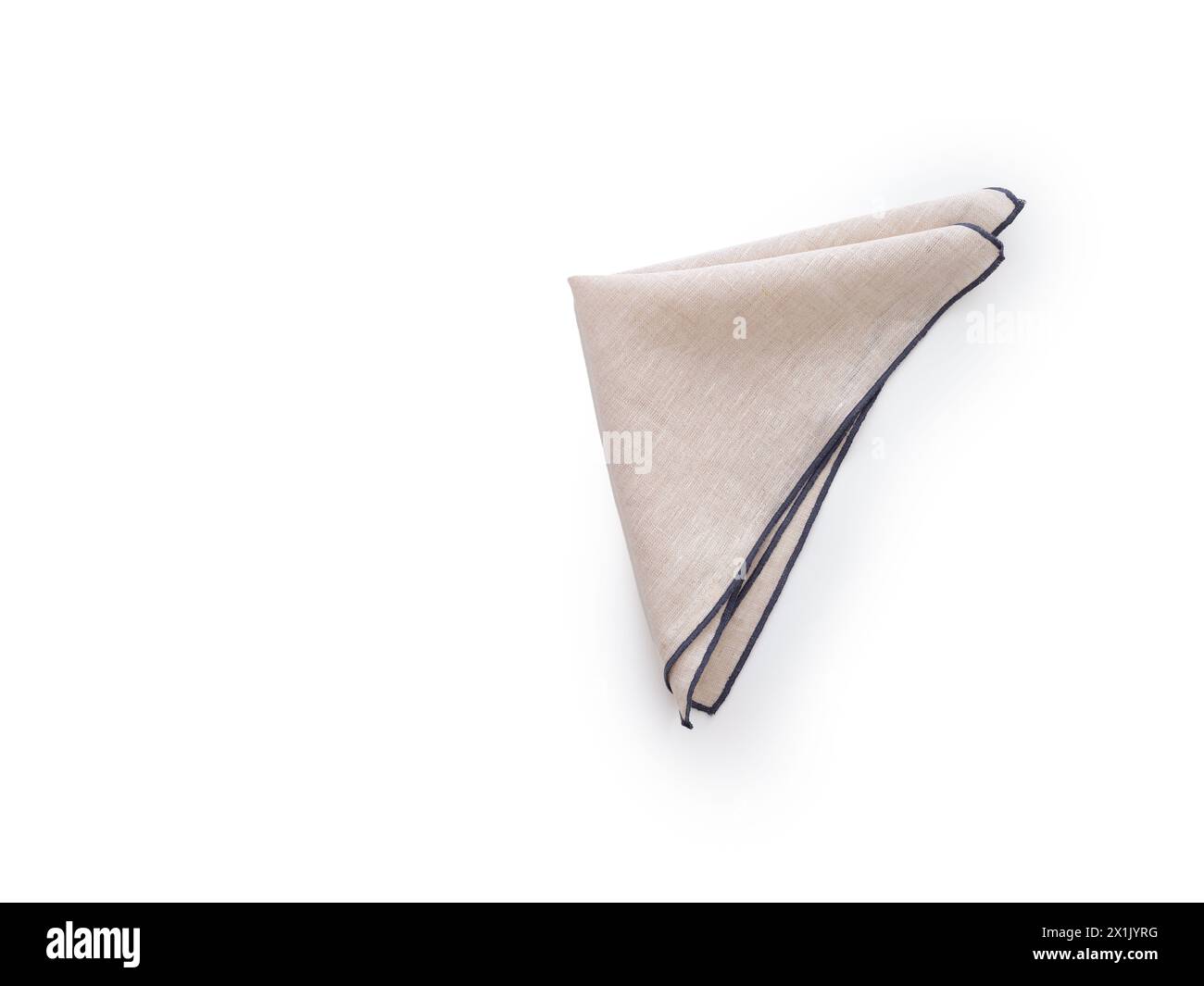 Flat lay with linen kitchen napkin isolated on white background. Folded ...