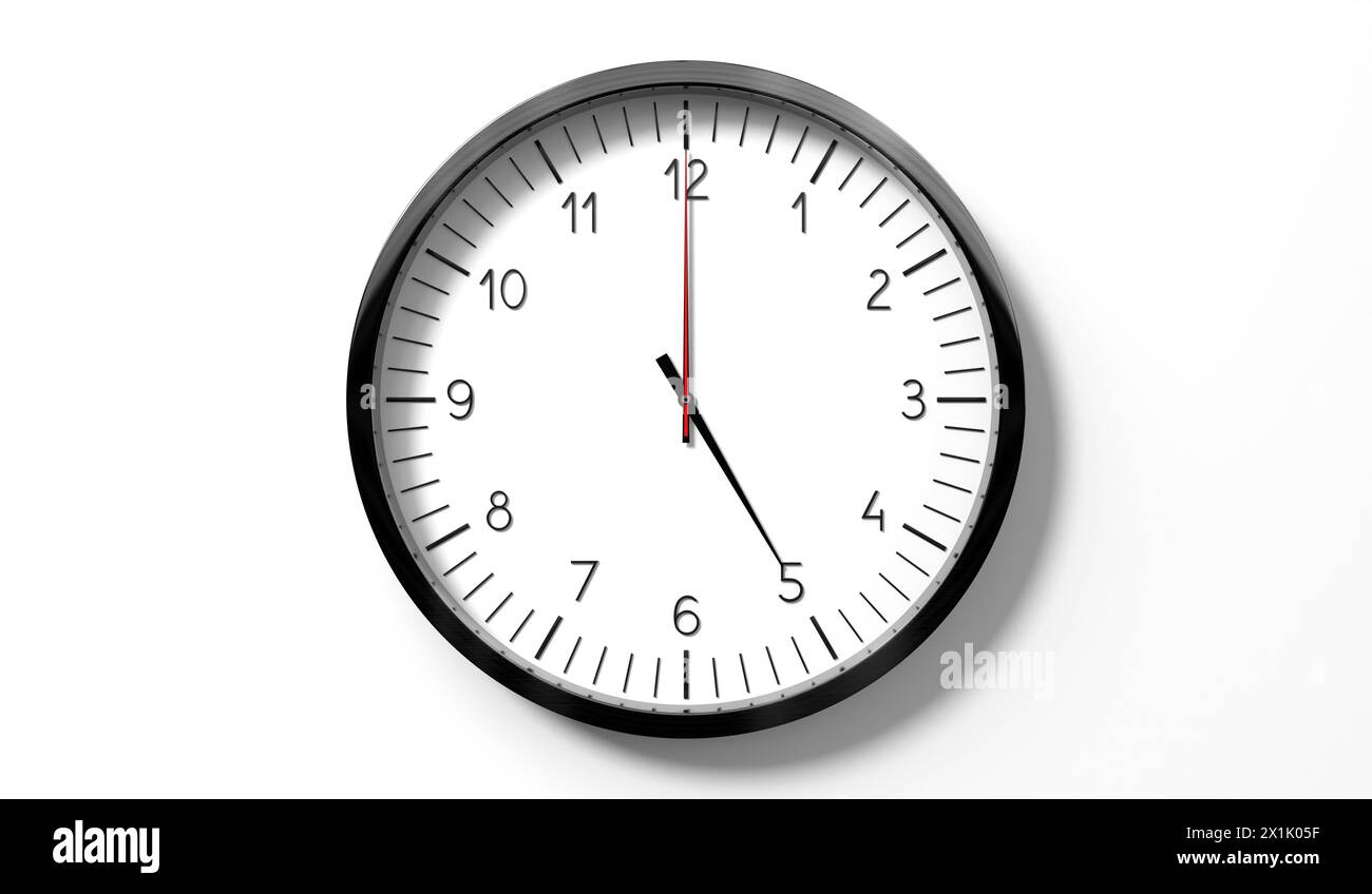 Time at 5 o clock - classic analog clock on white background - 3D ...