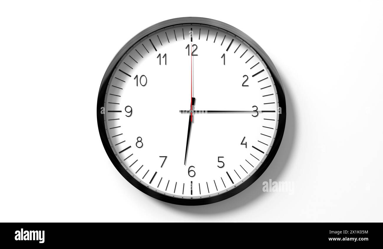 Time at quarter past 6 o clock - classic analog clock on white ...