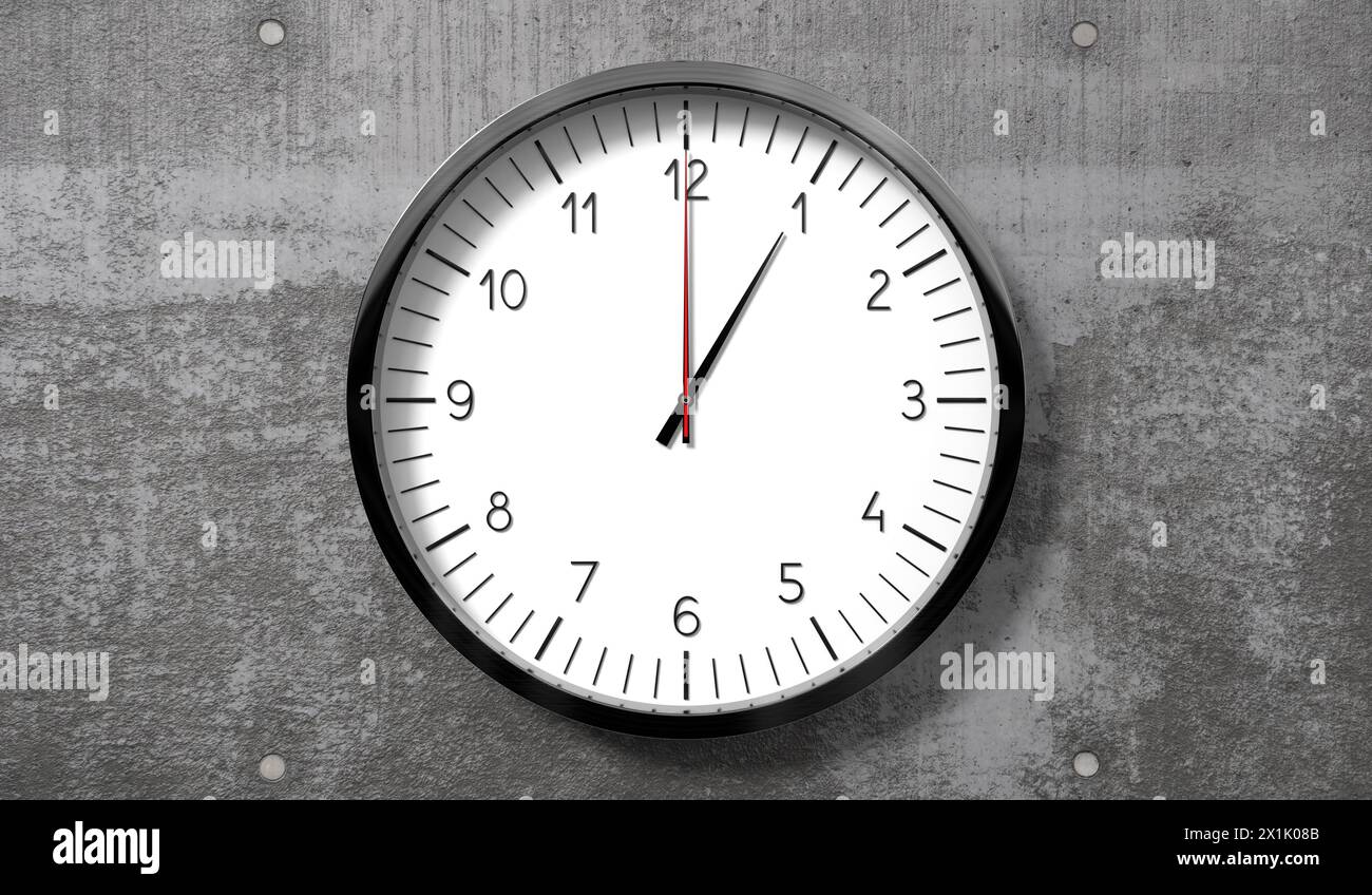 Time at 1 o clock - classic analog clock on rough concrete wall - 3D ...