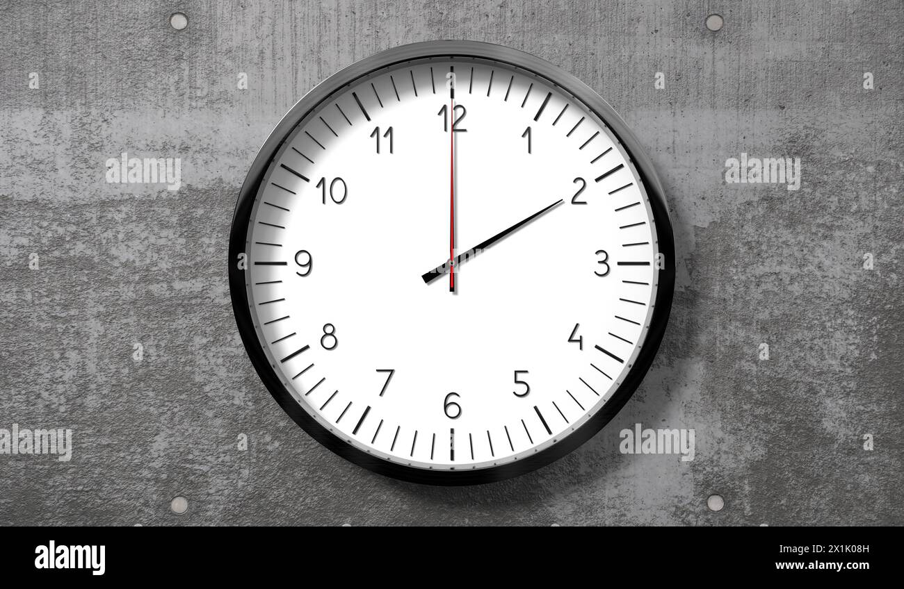Time at 2 o clock - classic analog clock on rough concrete wall - 3D ...