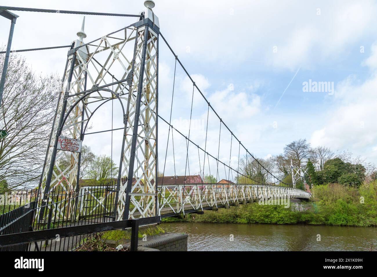 Howley suspension bridge a footbridge over the river Mersey in ...
