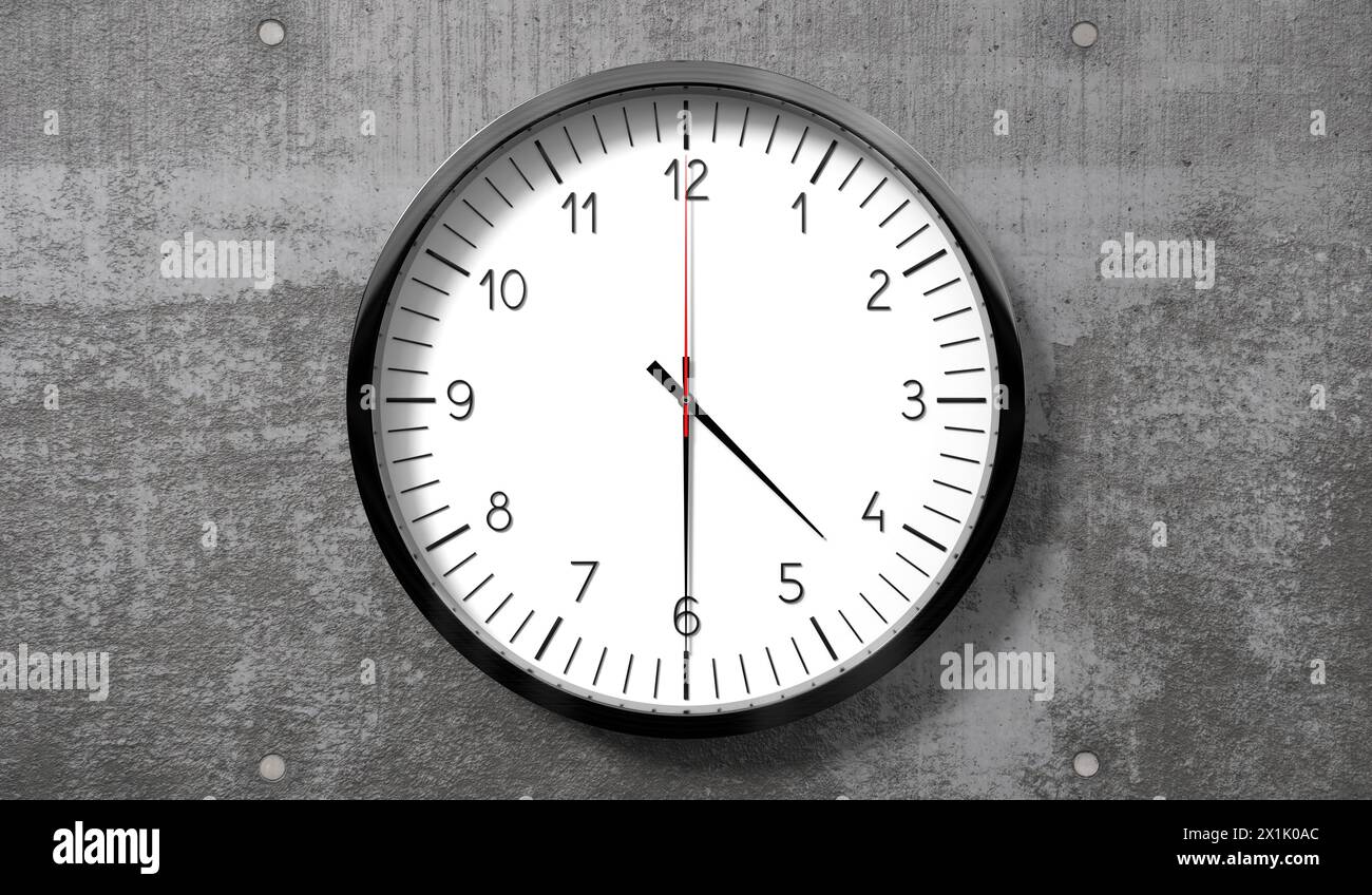 Time at half past 4 o clock - classic analog clock on rough concrete ...