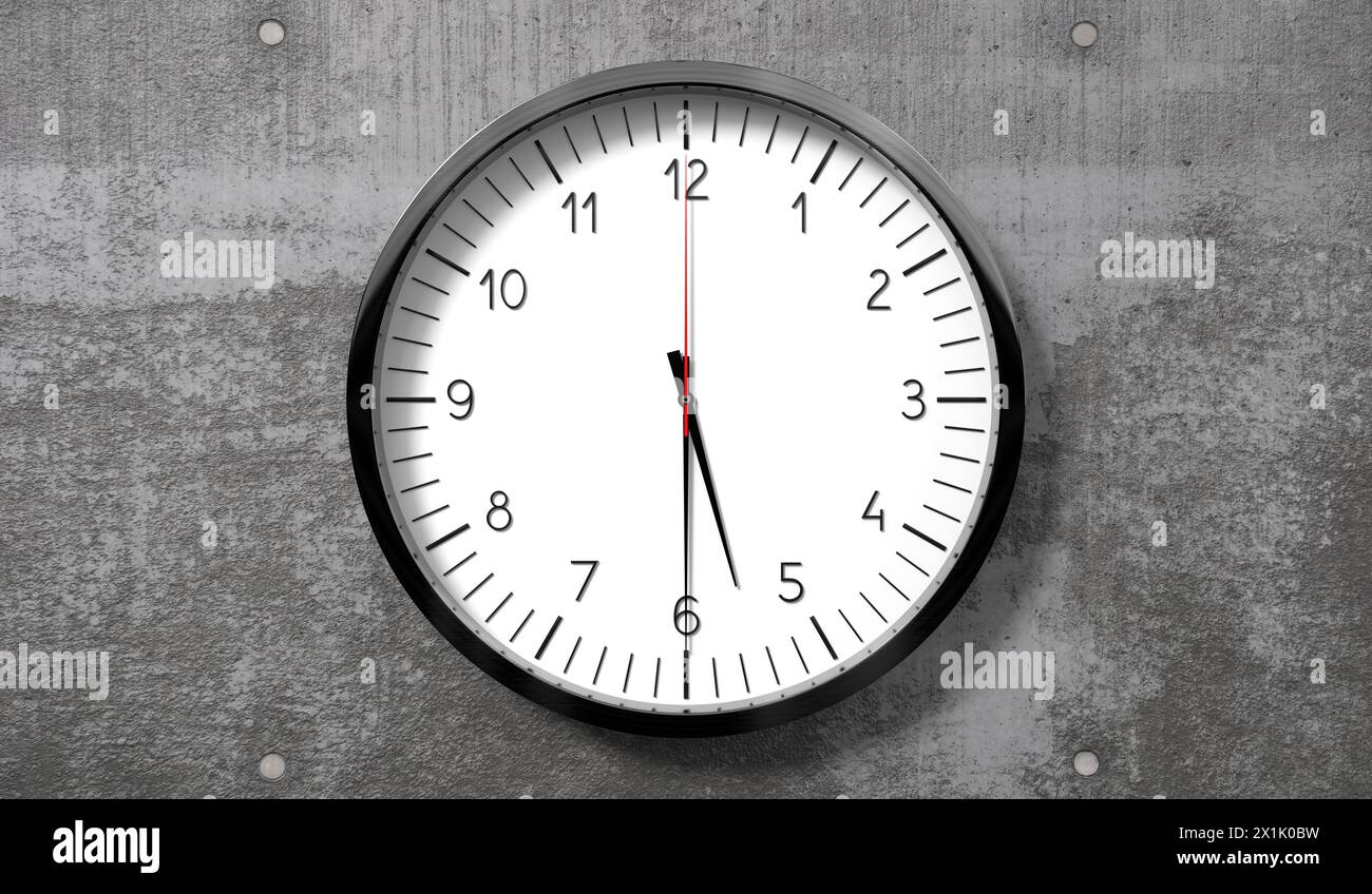 Time at half past 5 o clock - classic analog clock on rough concrete ...