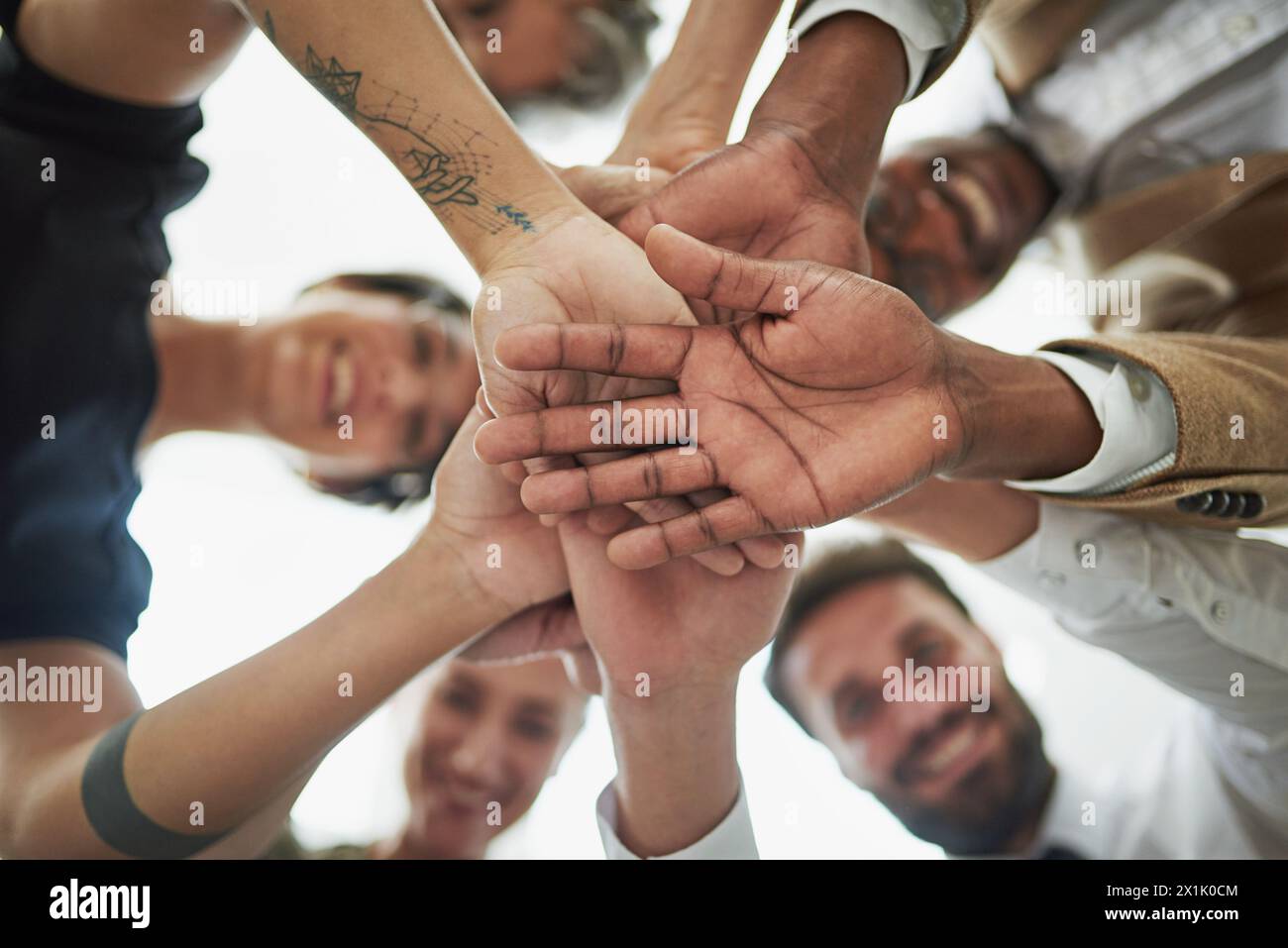 Teamwork, business people and hands together for support, success and ...