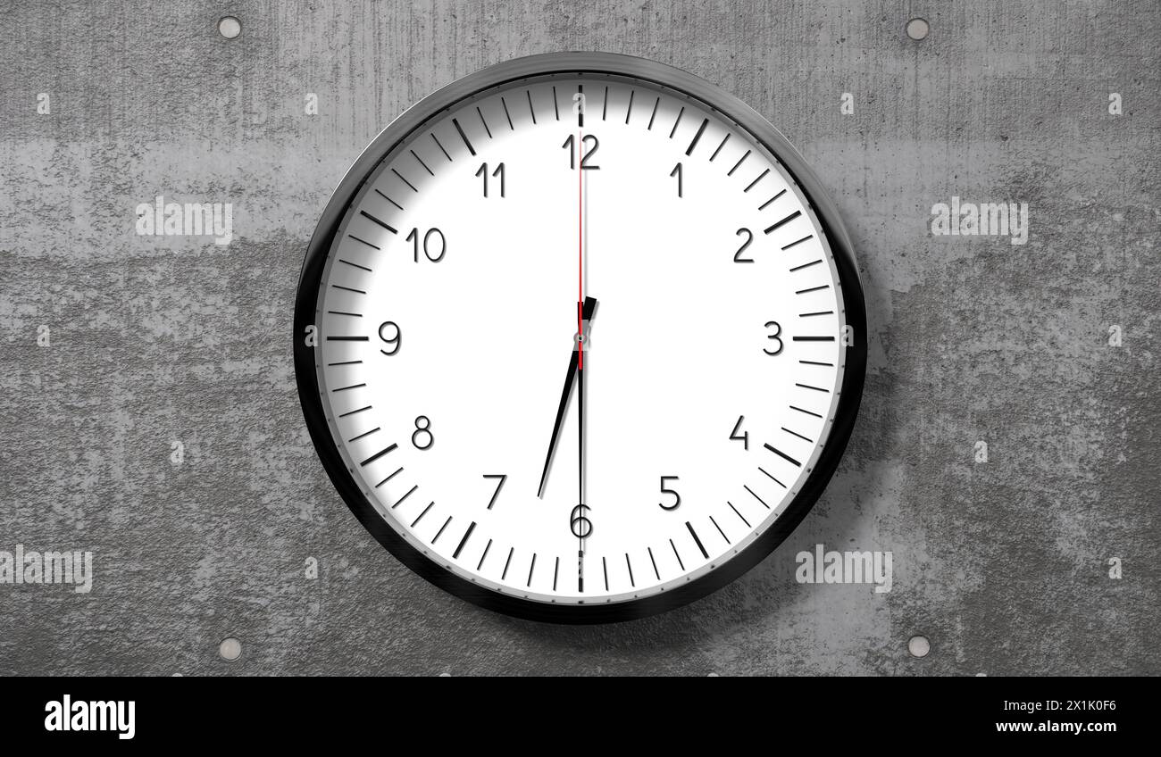 Time at half past 6 o clock - classic analog clock on rough concrete ...