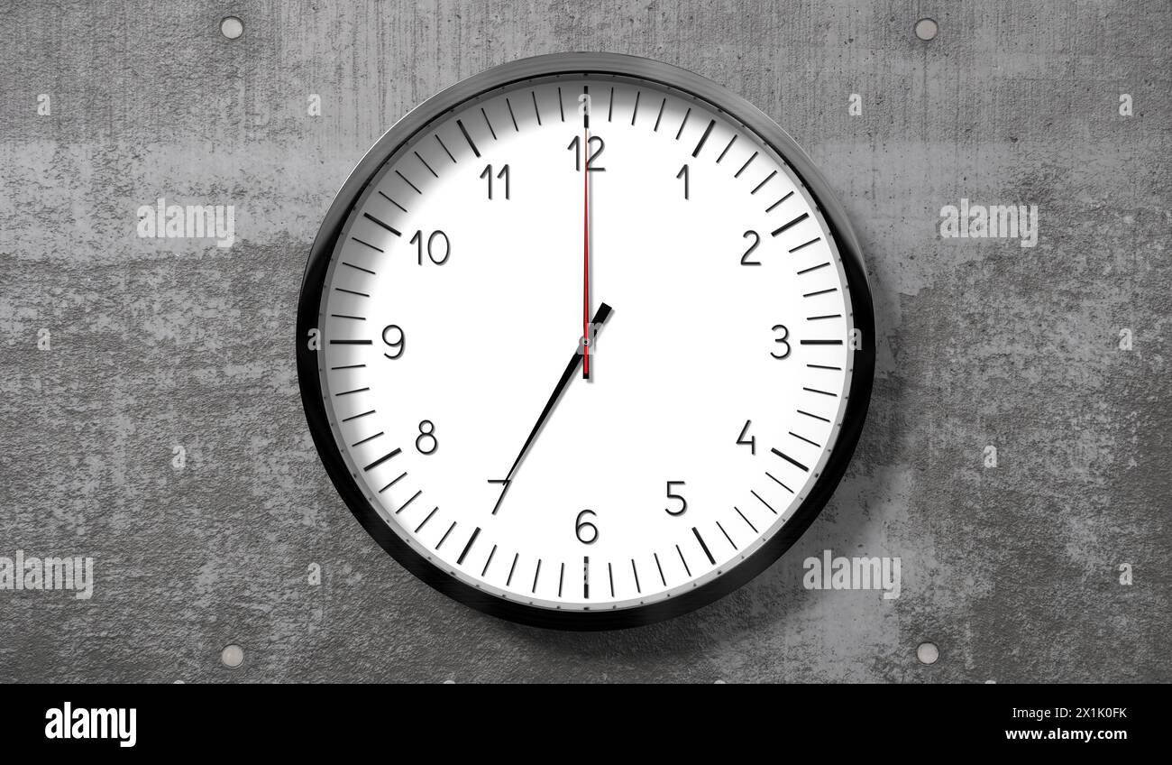 Time at 7 o clock - classic analog clock on rough concrete wall - 3D ...