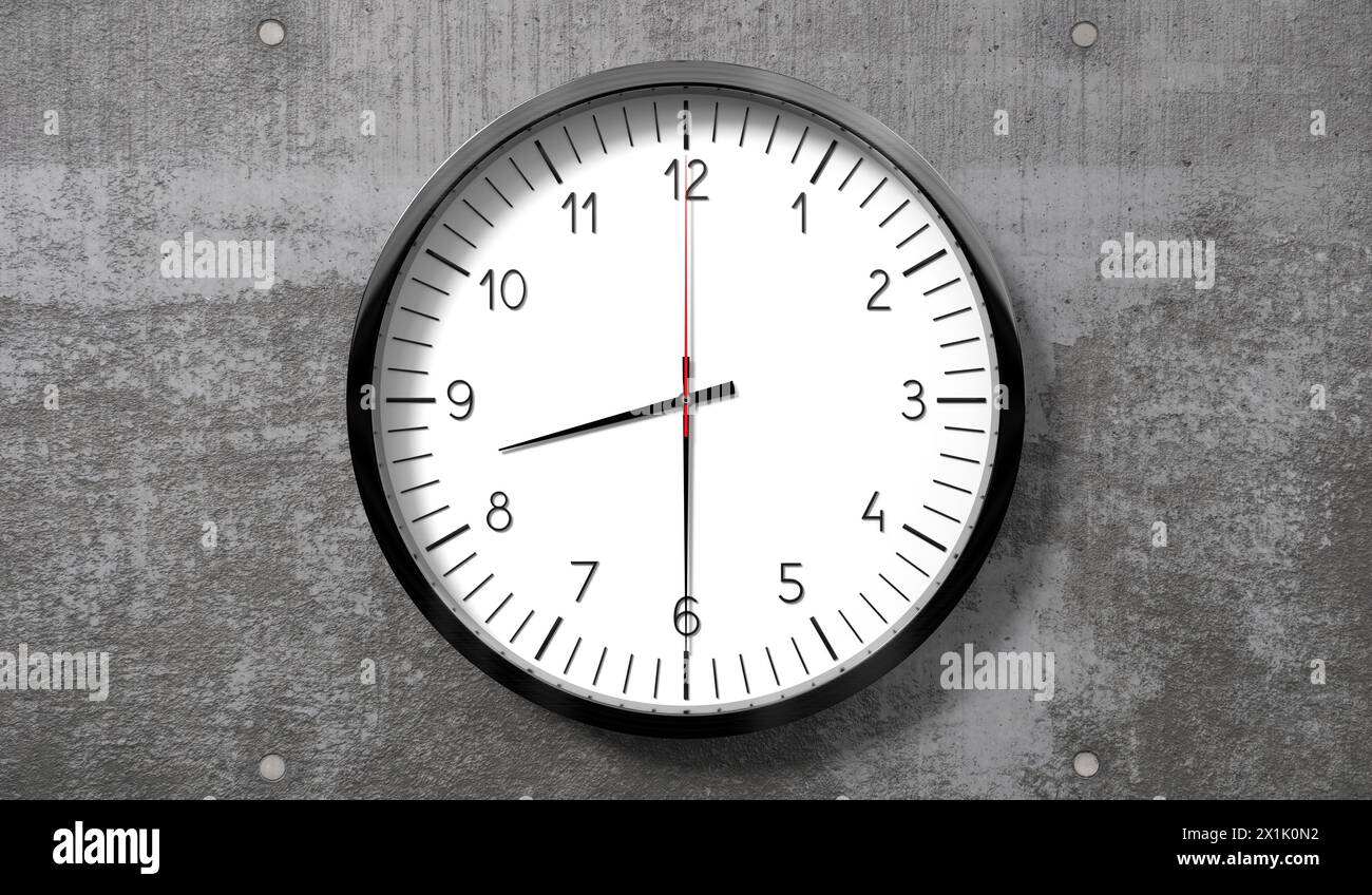 Time at half past 8 o clock - classic analog clock on rough concrete ...