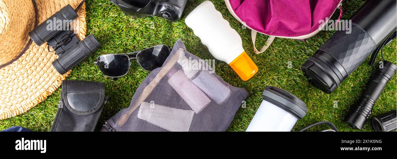 Camping checklist with various camp equipment. List of things for ...