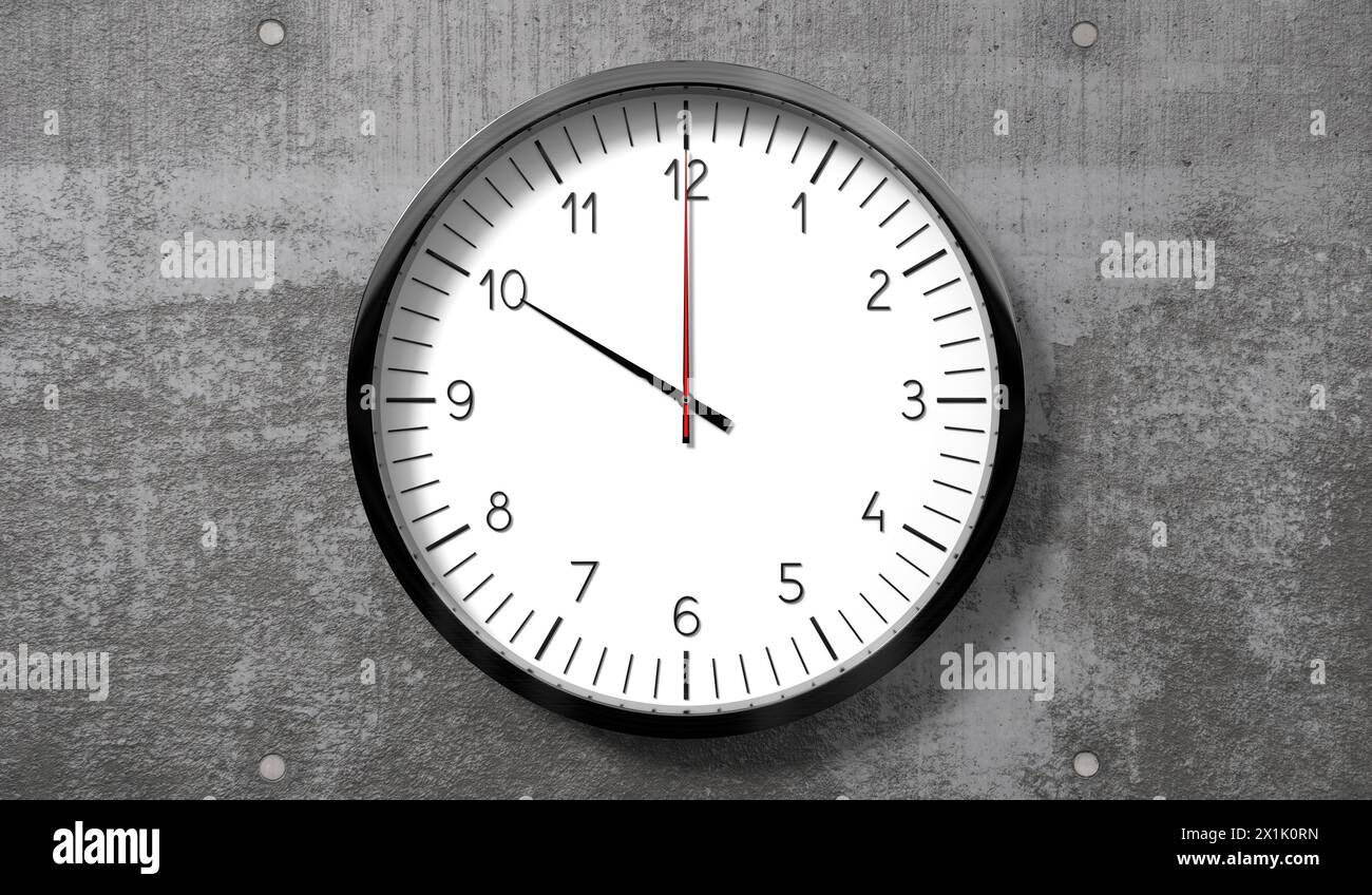 Time at 10 o clock - classic analog clock on rough concrete wall - 3D ...