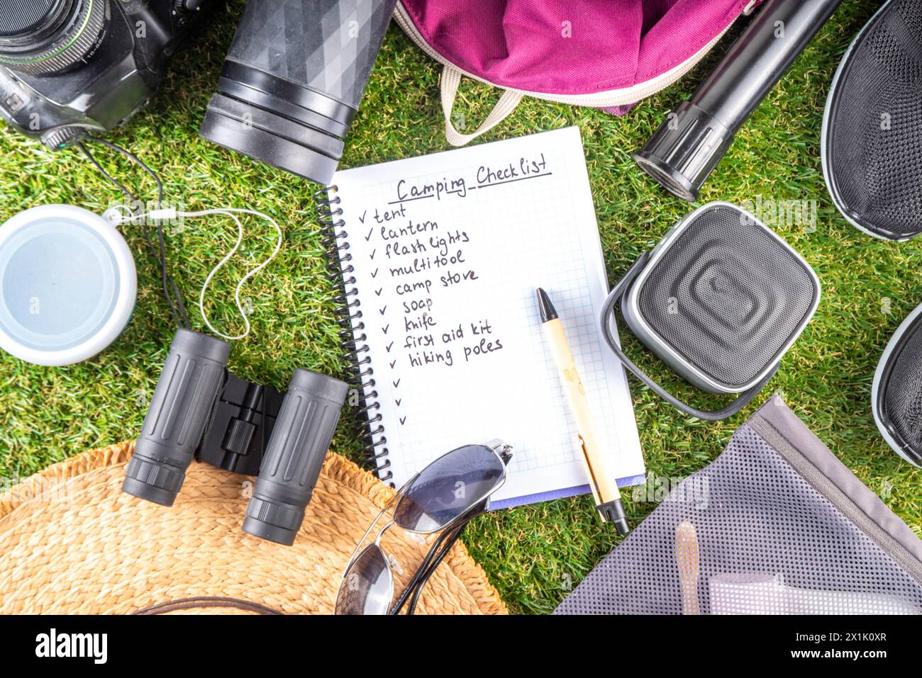 Camping checklist with various camp equipment. List of things for ...