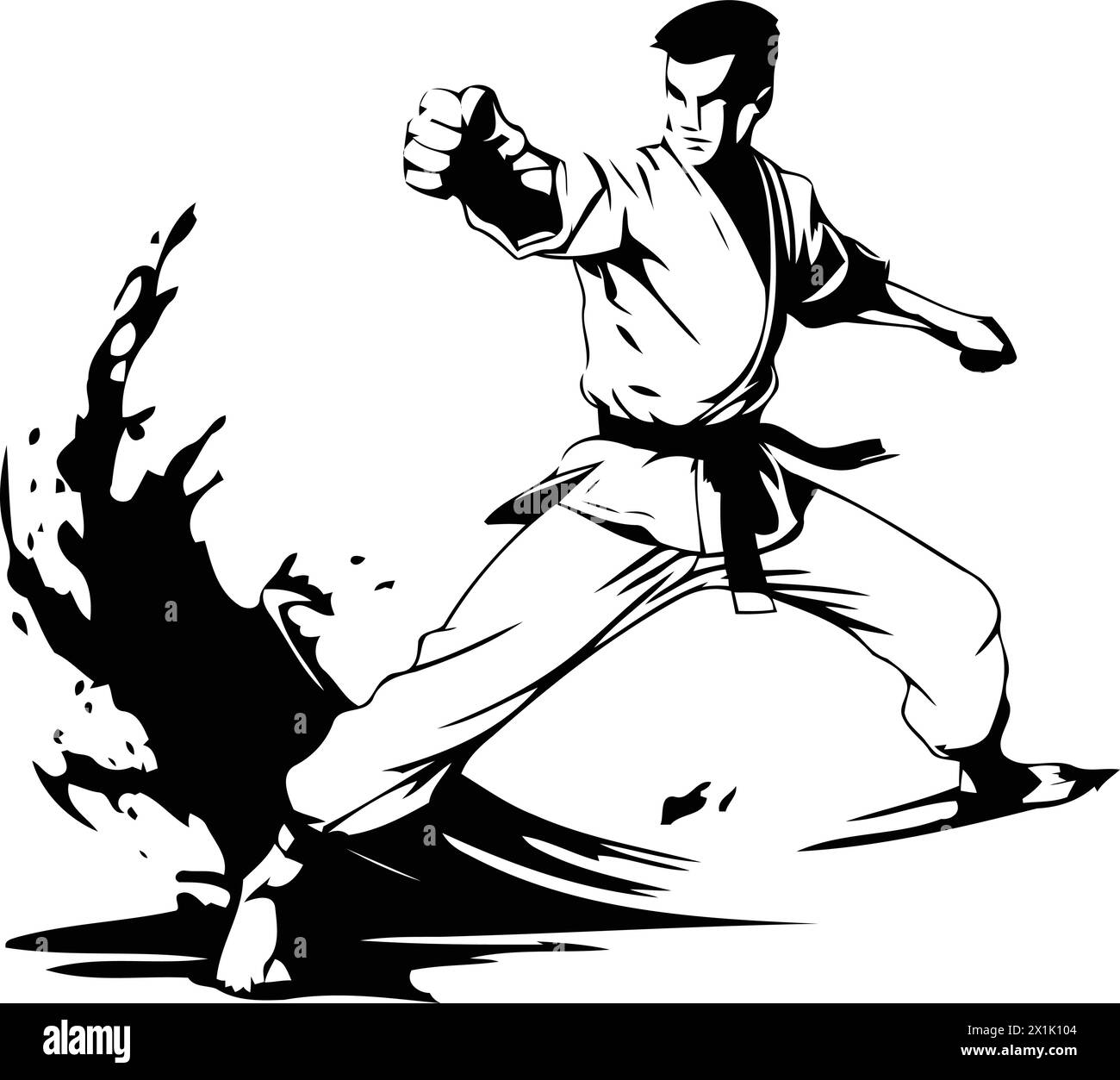 karate fighter on the background of the sea. Vector illustration Stock ...