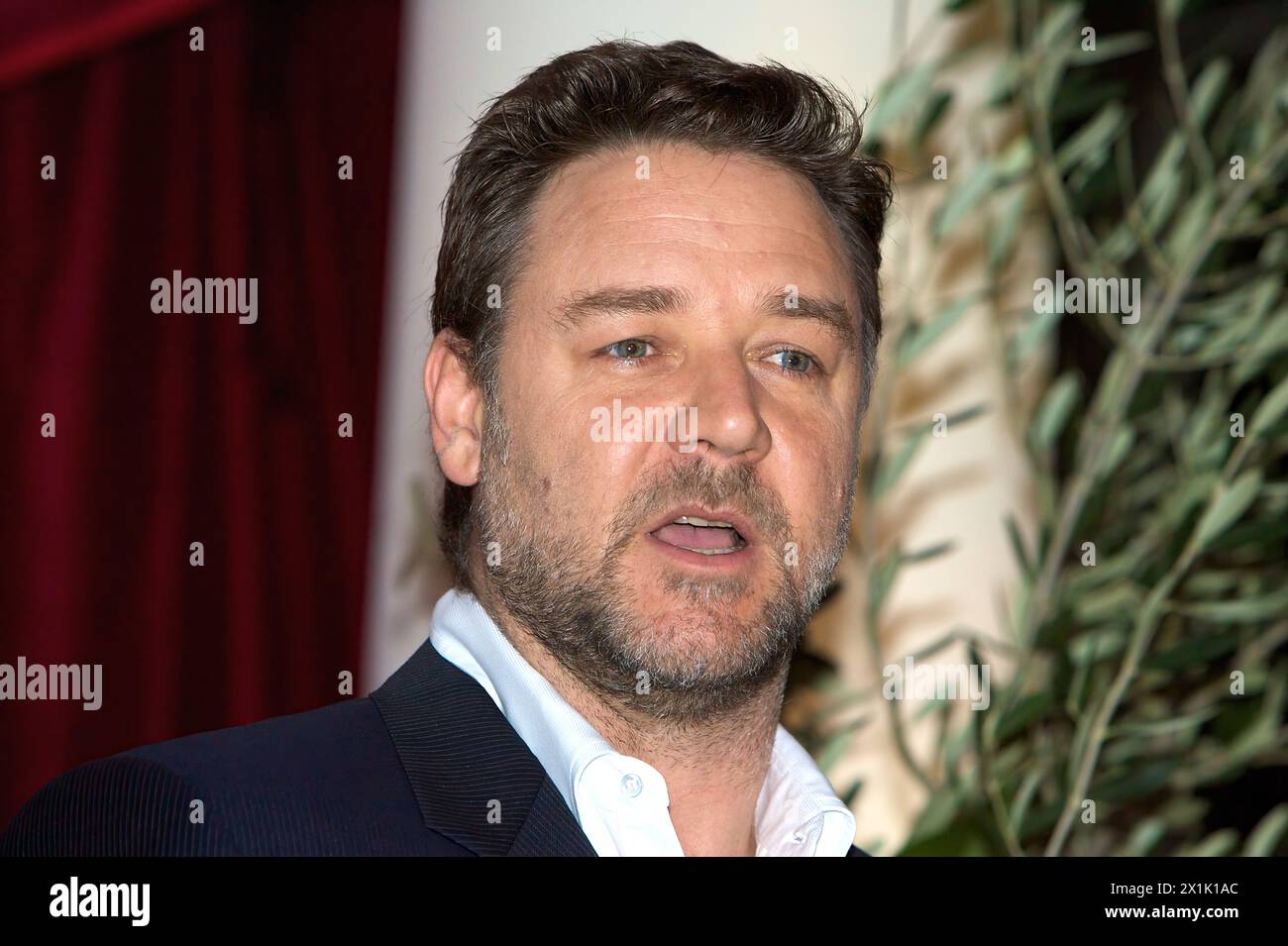 Australian actor Russell Crowe talks during a press conference to ...