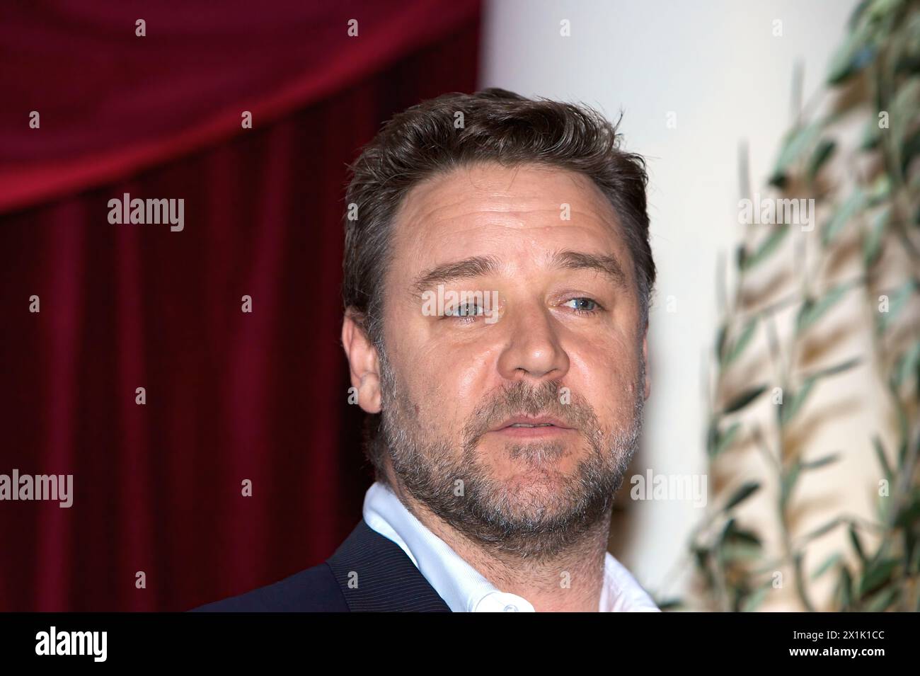 Australian actor Russell Crowe talks during a press conference to ...