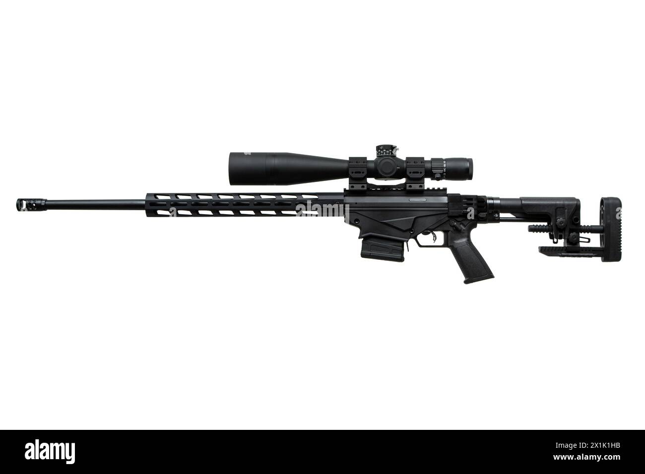 A modern sniper rifle with an optical sight. Bolt carbine isolated on ...