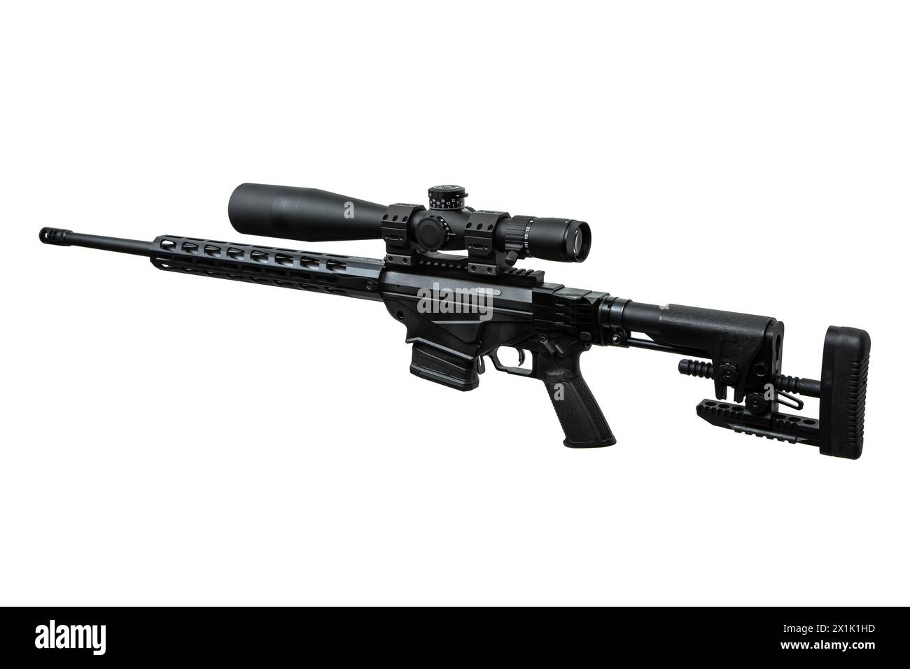 A modern sniper rifle with an optical sight. Bolt carbine isolated on ...