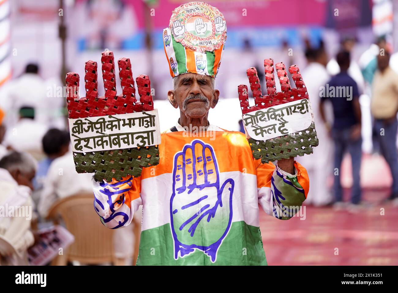 India. 16th Apr, 2024. Supporters of Indian National Congress party ...