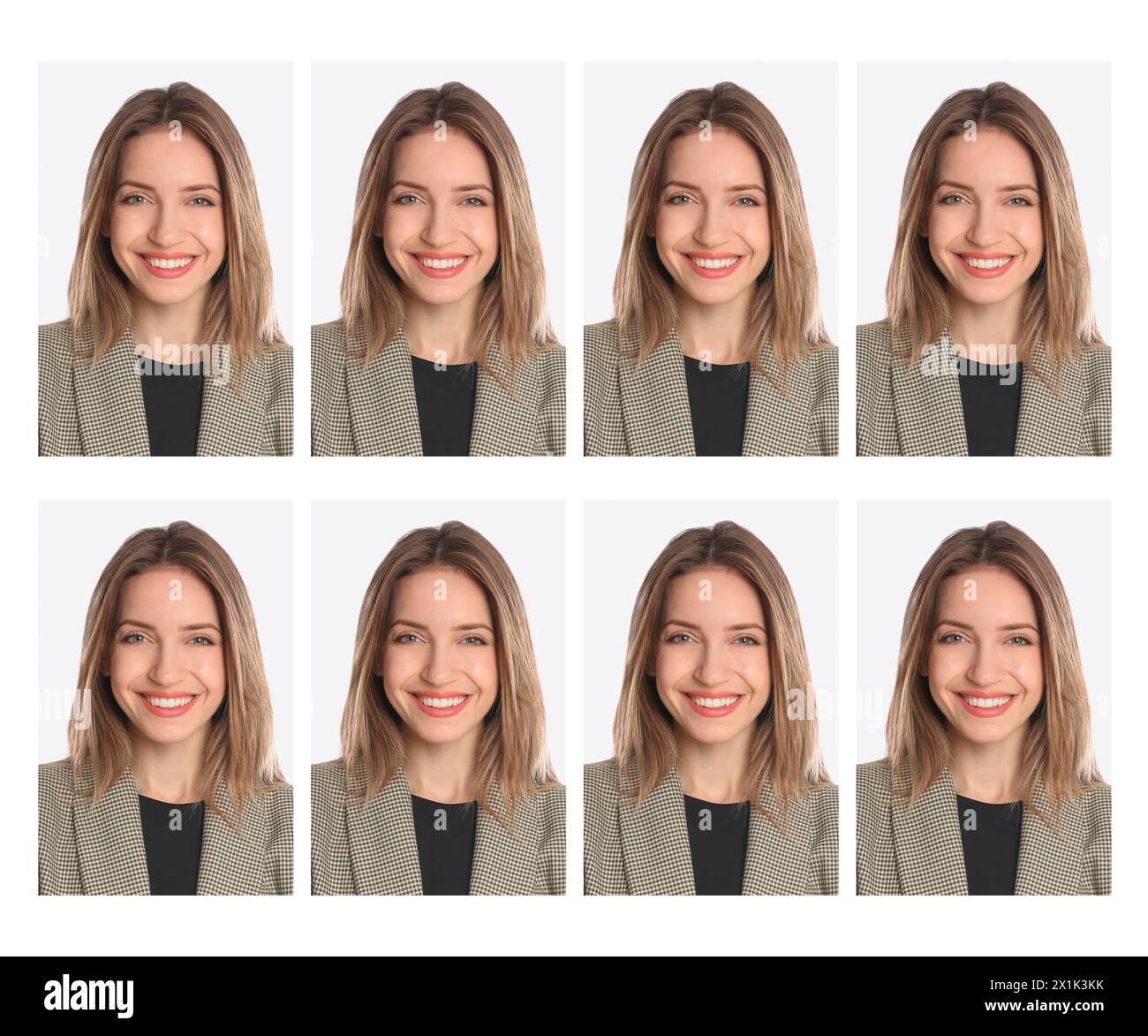 Passport photo, collage. Woman on white background, set of photos Stock ...