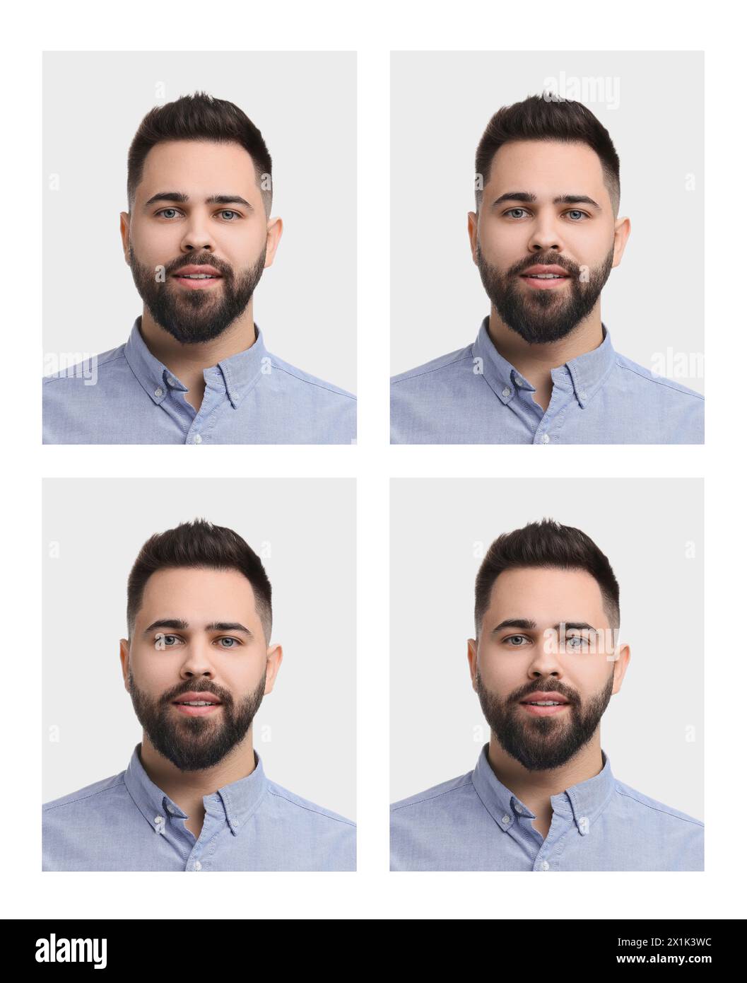 Passport photo, collage. Man on white background, set of photos Stock ...
