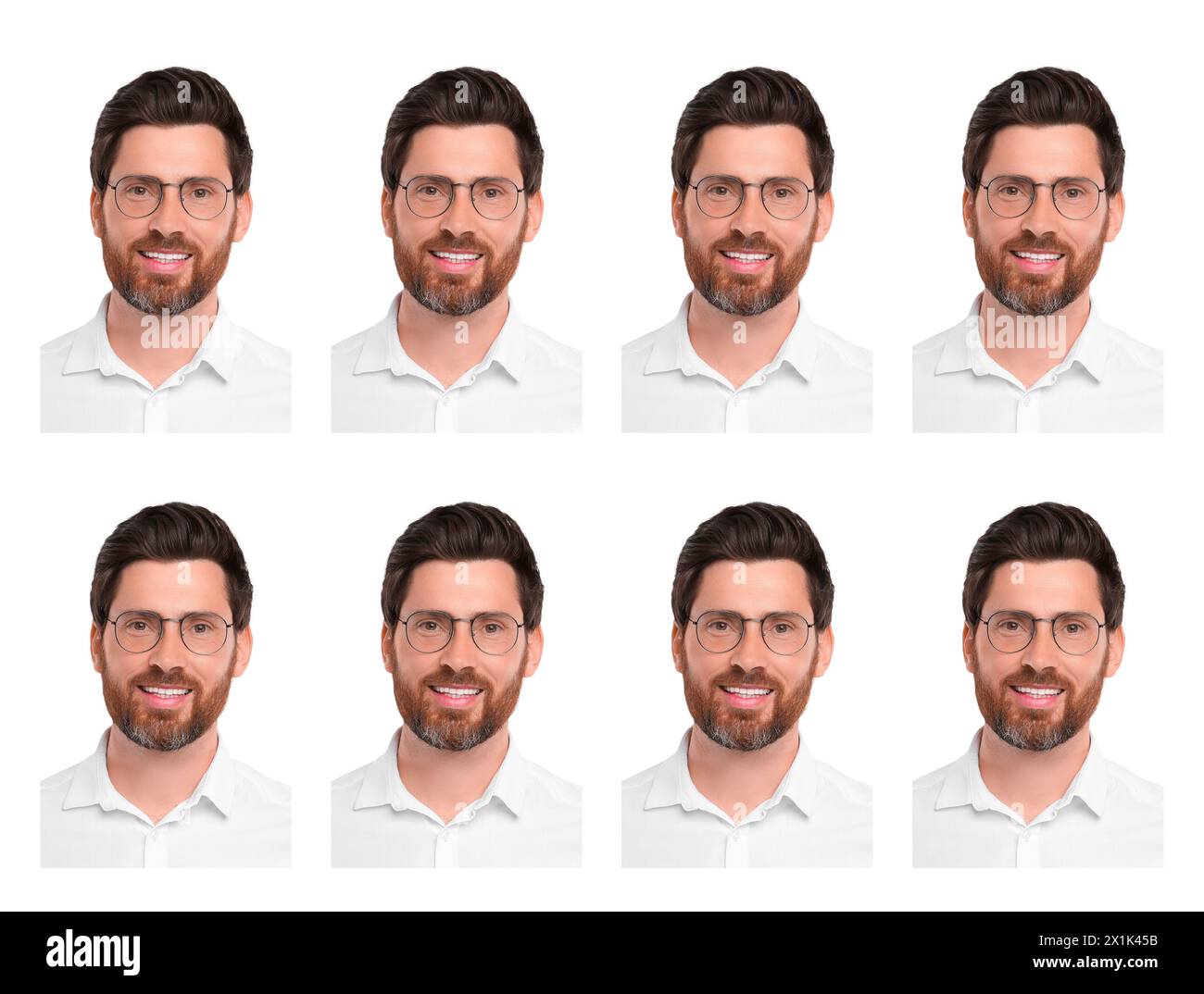 Passport photo, collage. Man on white background, set of photos Stock ...