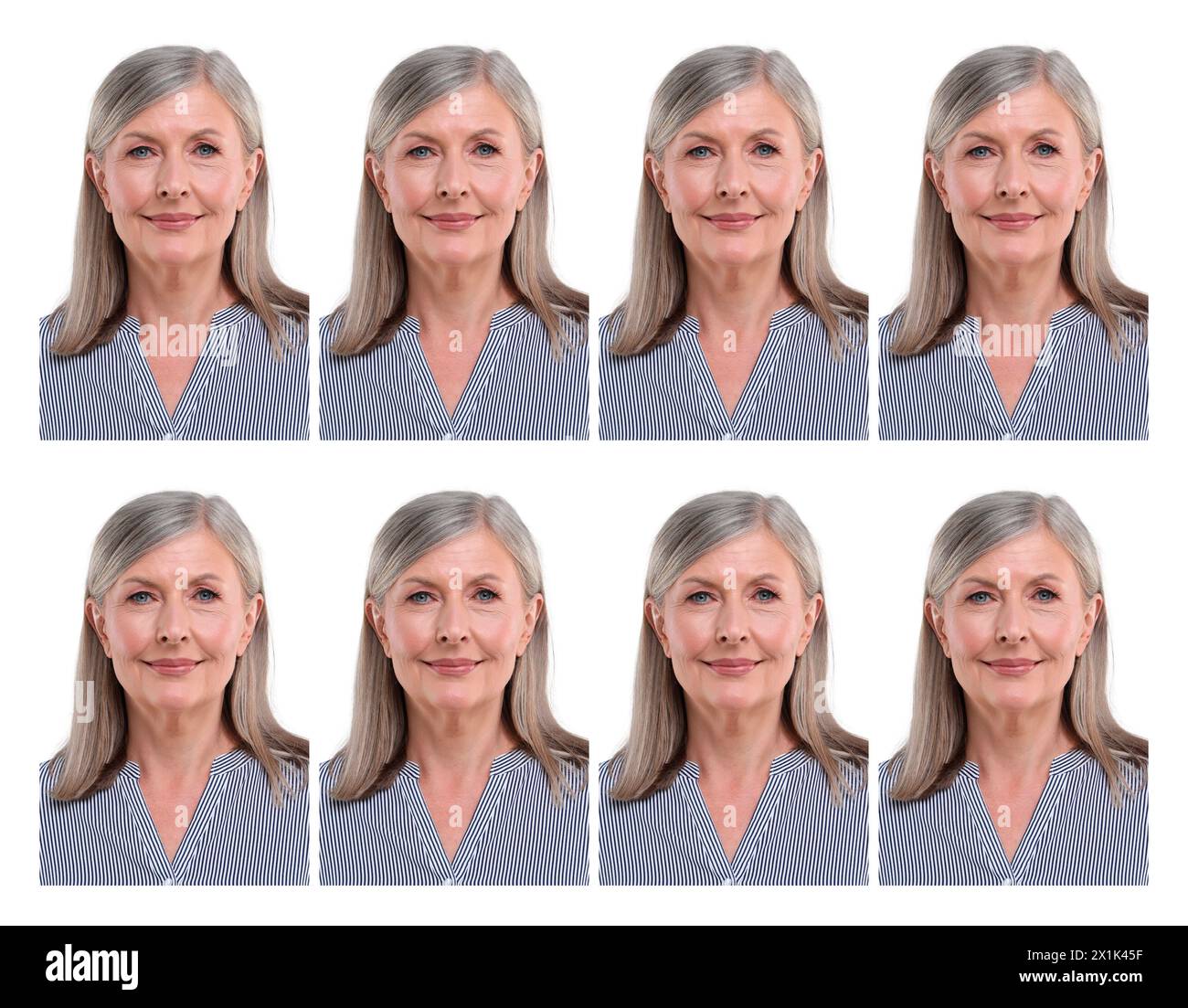 Passport photo, collage. Woman on white background, set of photos Stock ...