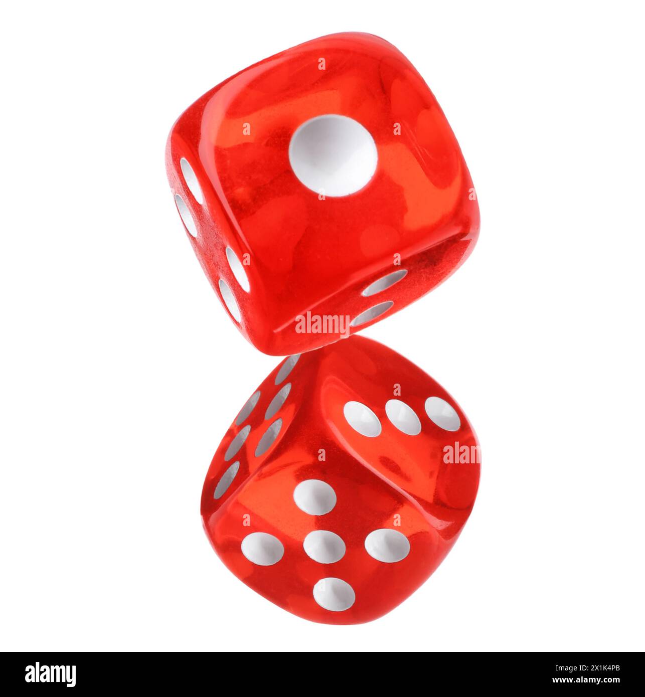 Two red dice in air on white background Stock Photo - Alamy