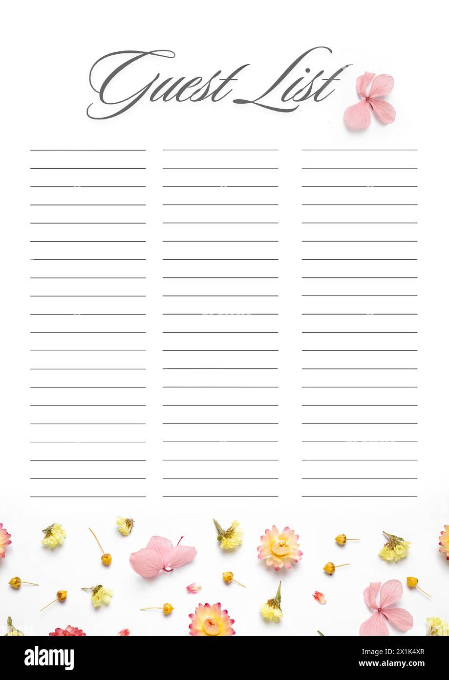 Guest list design with beautiful flowers and empty lines Stock Photo ...