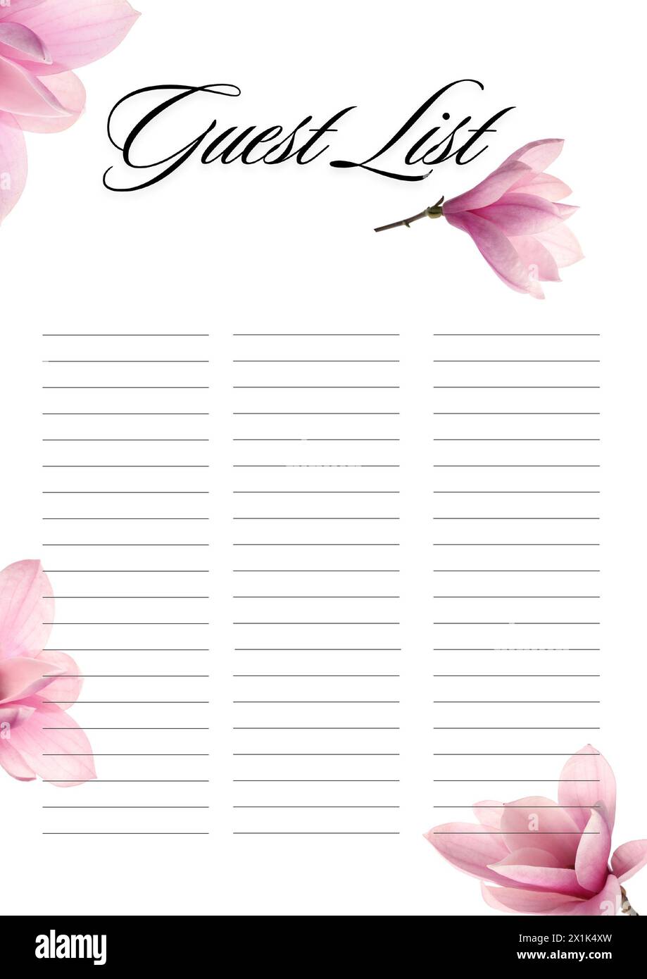 Guest list design with beautiful flowers and empty lines Stock Photo ...