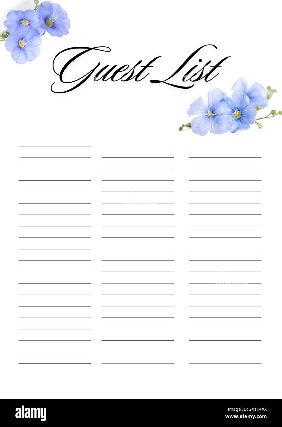 Guest list design with beautiful flowers and empty lines Stock Photo ...