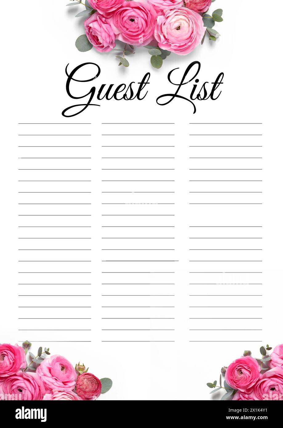 Guest list design with beautiful flowers and empty lines Stock Photo ...