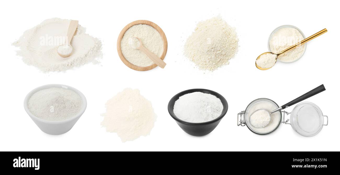 Set of baking powder isolated on white Stock Photo - Alamy