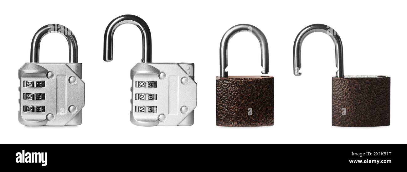 Different padlocks isolated on white, set of photos Stock Photo - Alamy