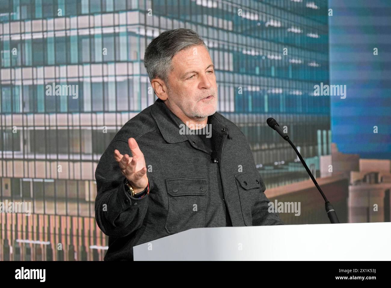 Bedrock Chairman Dan Gilbert addresses a news conference, Monday, April ...