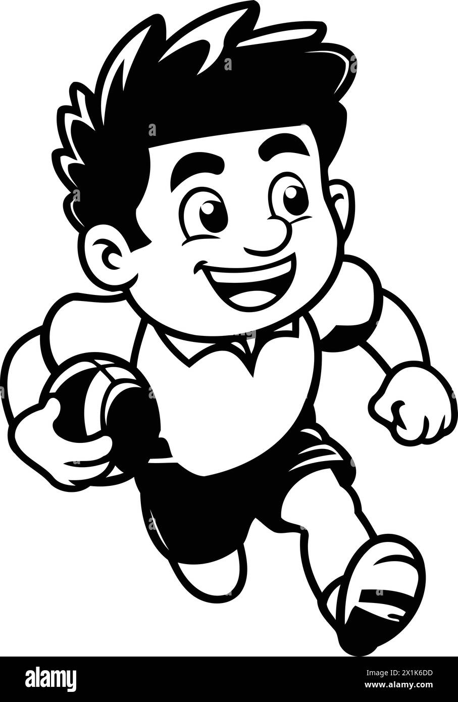 Cartoon rugby player running with ball isolated on white background ...