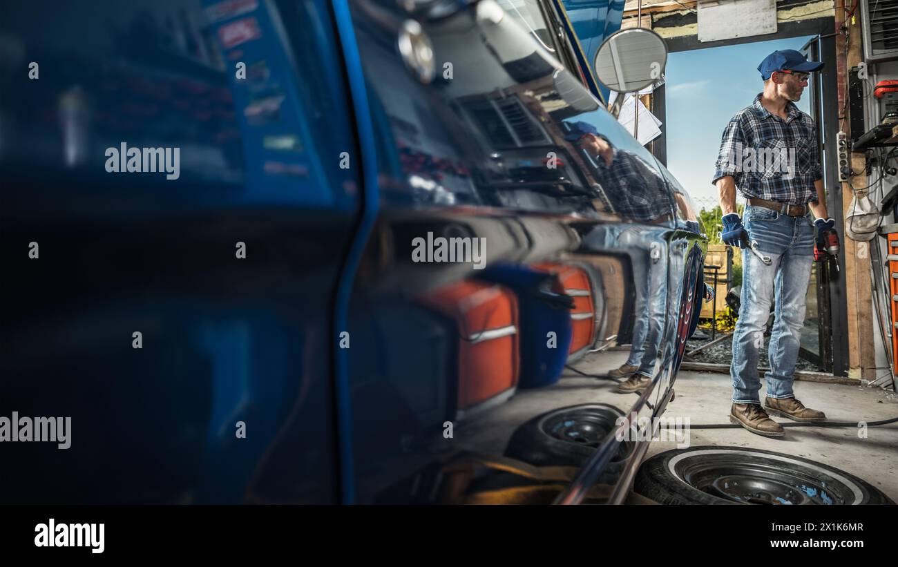 American Classic Muscle Car Restoration Inside a Garage. Automotive ...