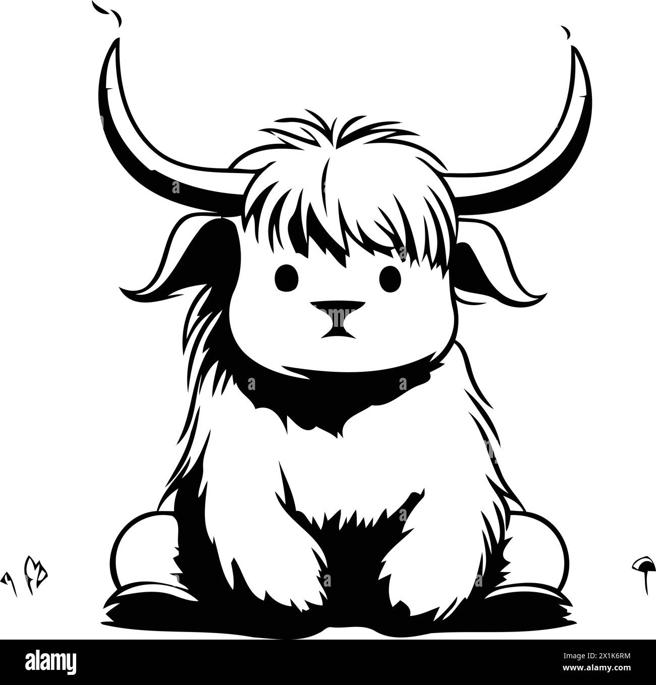 Vector Illustration Of A Cute Yak Sitting On The Grass Cartoon Character Stock Vector Image