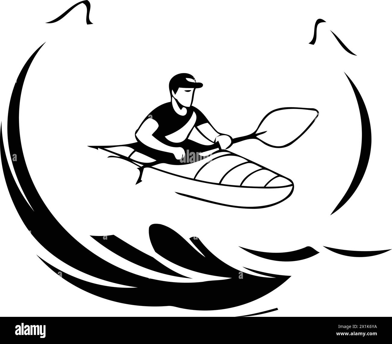 Man in a kayak on the background of the sea. Vector illustration Stock ...