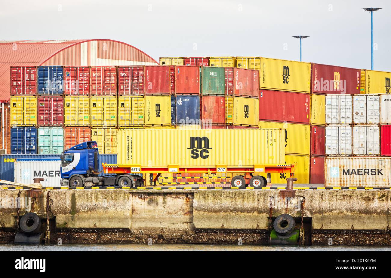 Transport of containers in the port of Musel. MSC Naisha III. Gijon ...