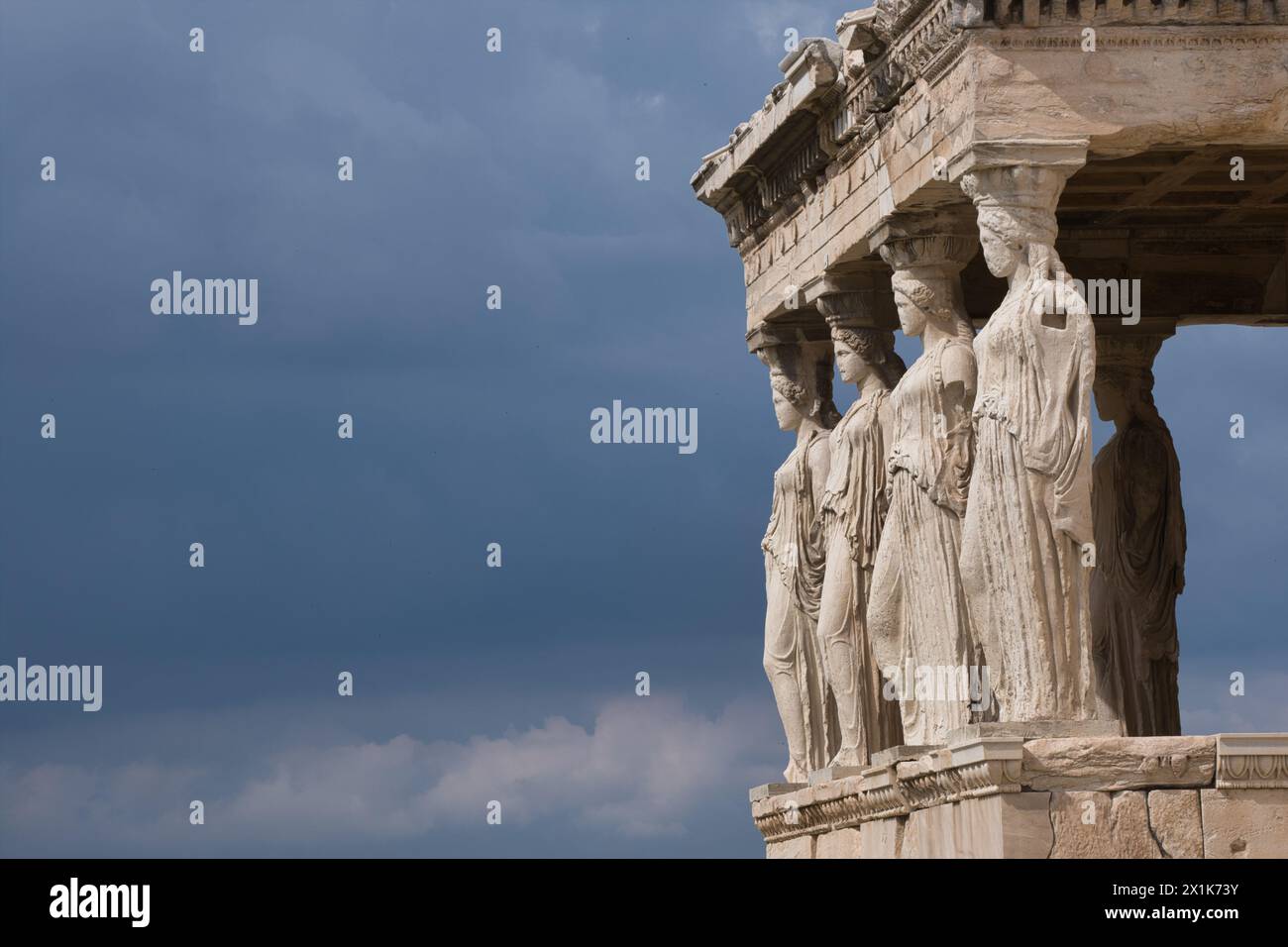 The Erechtheion showing the Korai statues on a stormy Spring day in ...