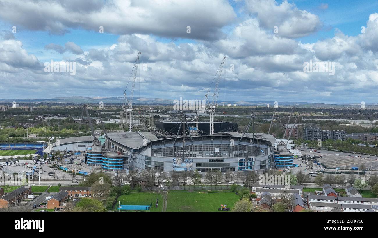 An aerial view of the Etihad Stadium ahead of the UEFA Champions League ...