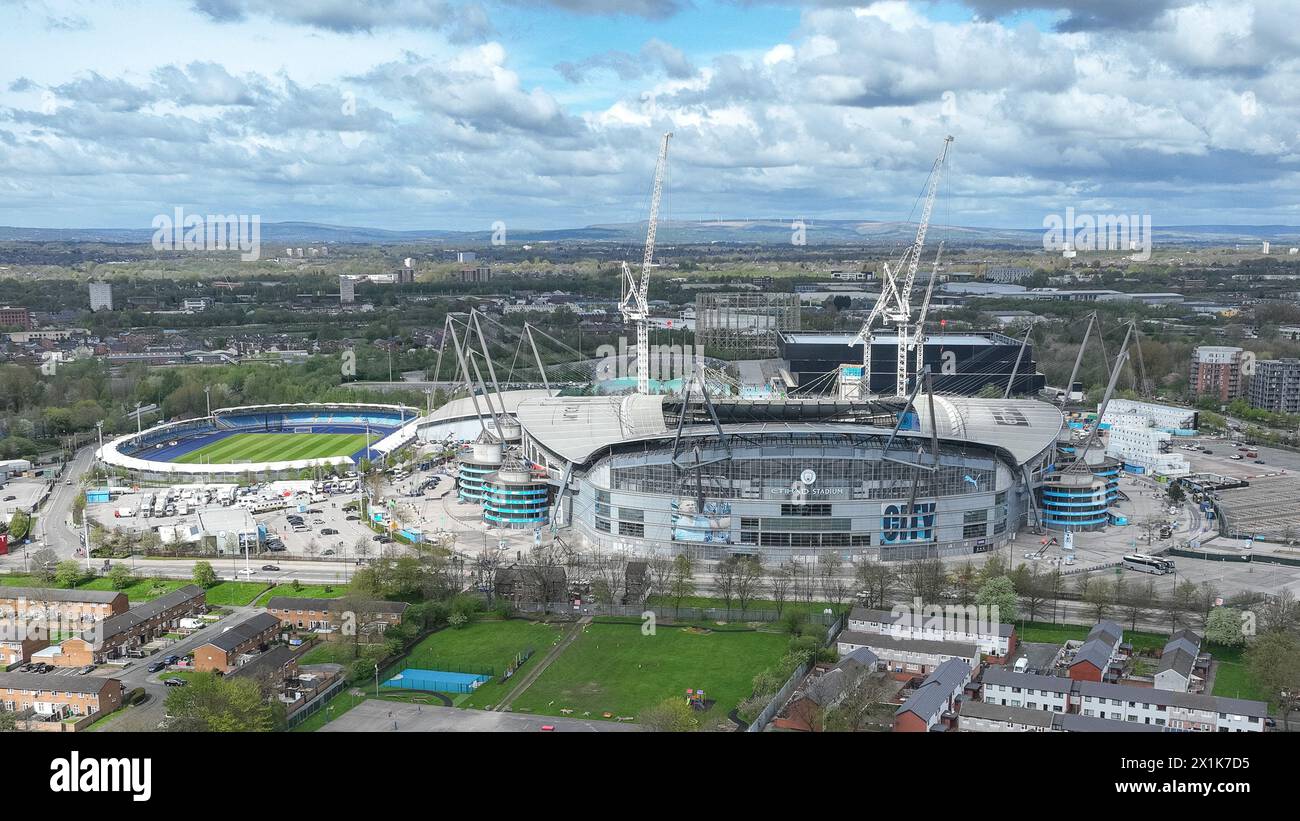 An aerial view of the Etihad Stadium ahead of the UEFA Champions League ...