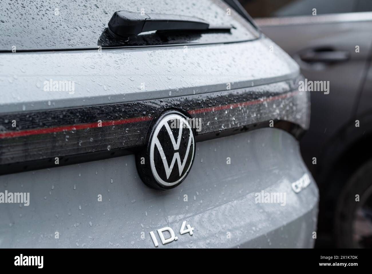 Kyiv, Ukraine. April, 2024. Back View gray Volkswagen ID.4 all-electric ...