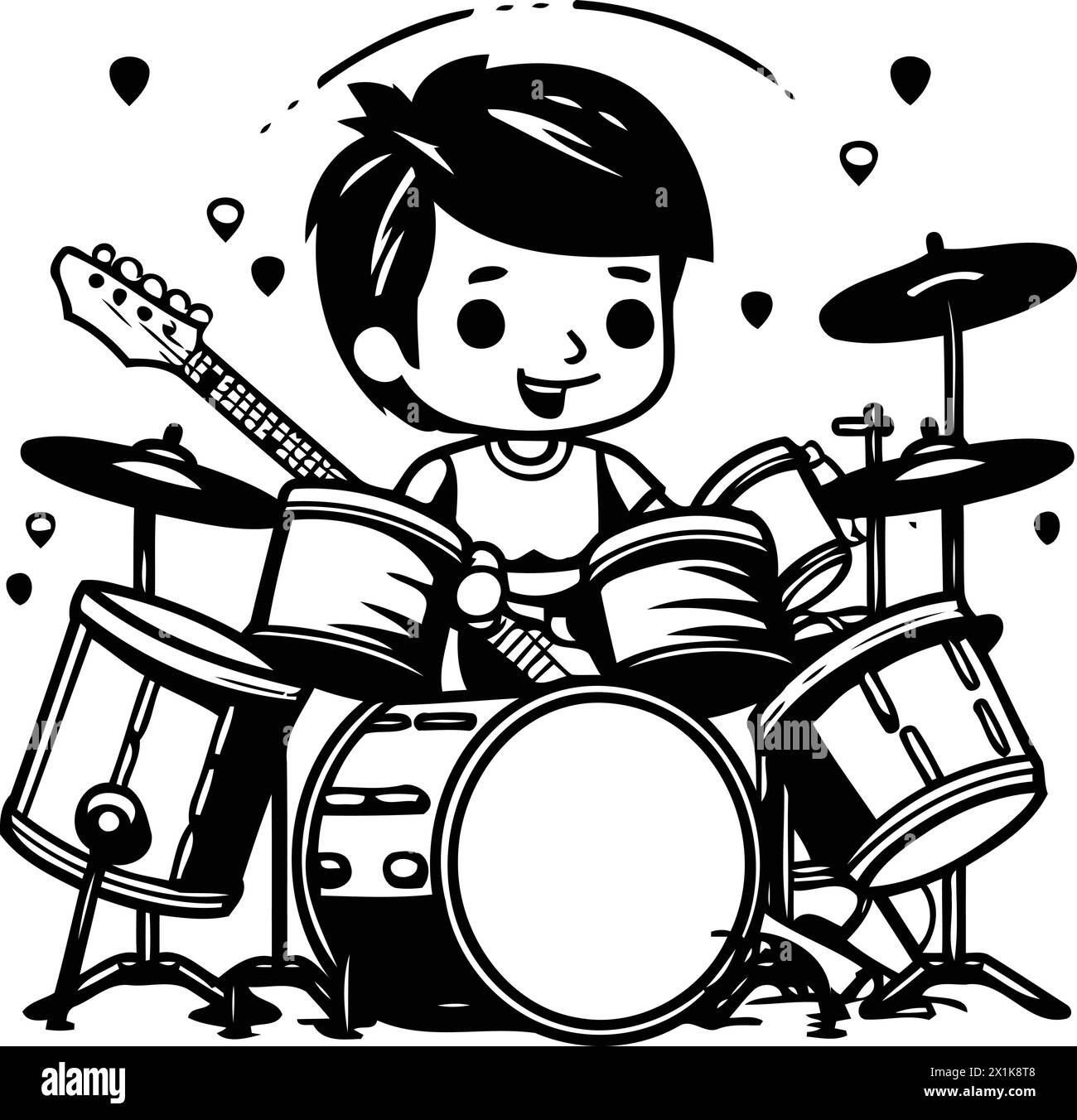 Drummer boy playing drums. Cute little boy playing drums. Vector ... Drummer boy playing drums. Cute little boy playing drums. Vector ...