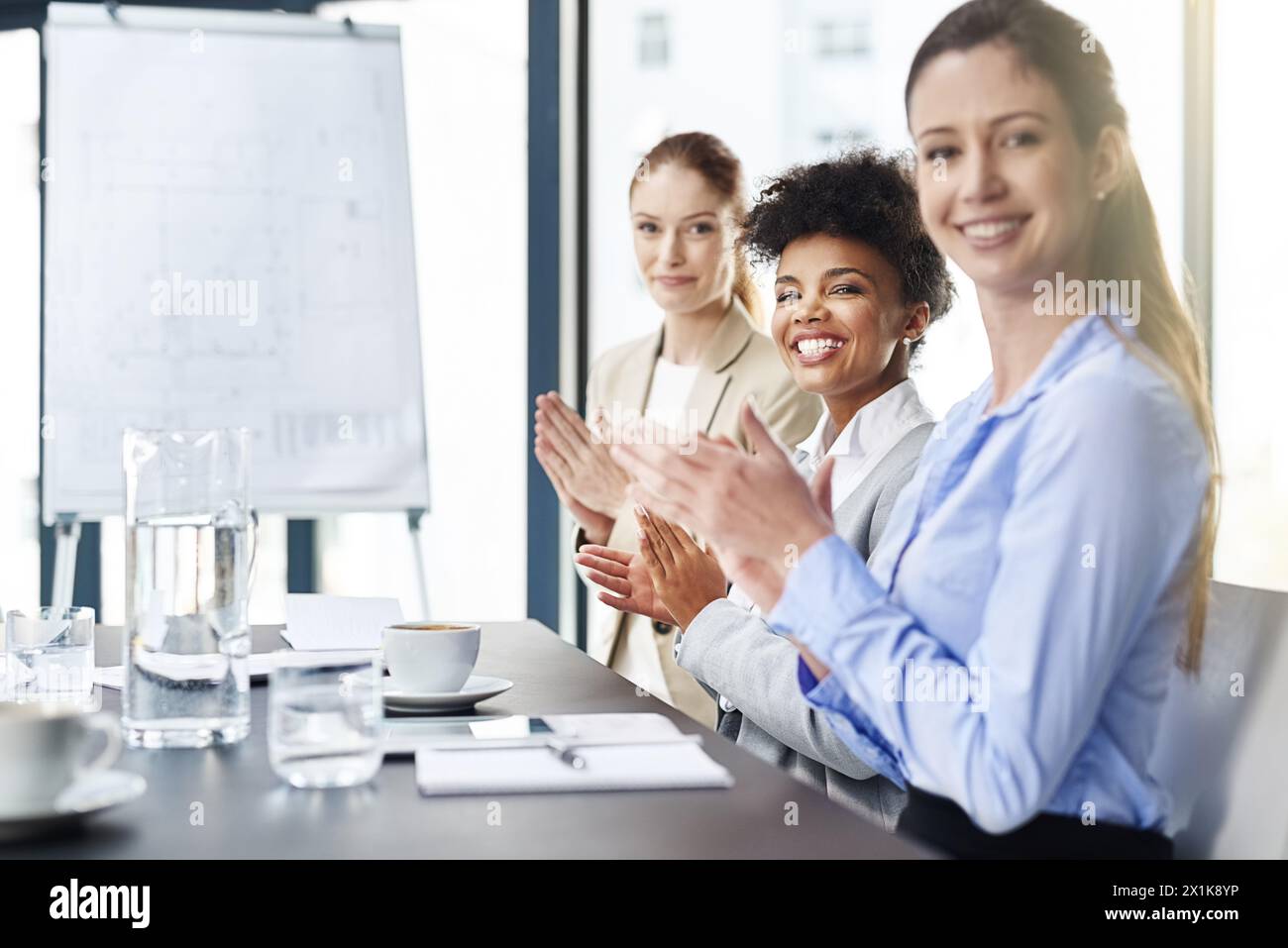 Applause, business people and meeting for support or success, architect ...